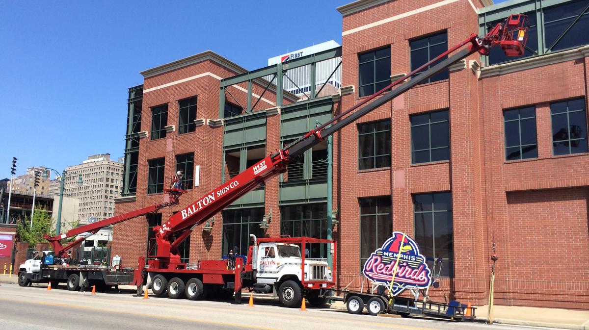 AutoZone Park's new neon Memphis Redbirds' sign is going up. - Memphis ...