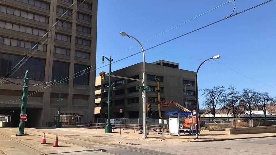 Construction crews get to work on transforming One Seneca Tower ...