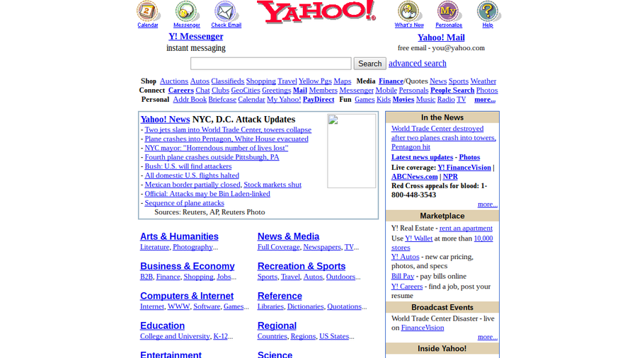 Yahoo homepages - September 2001