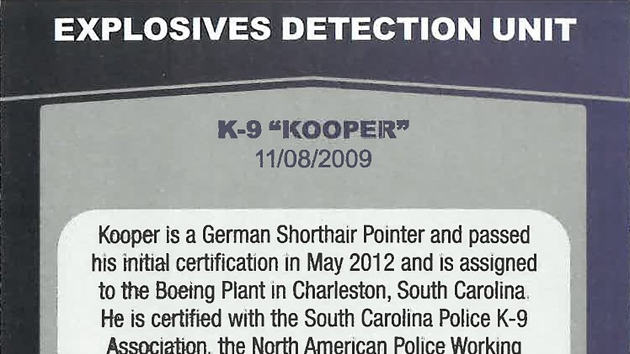 Boeing's K-9 explosives detection unit