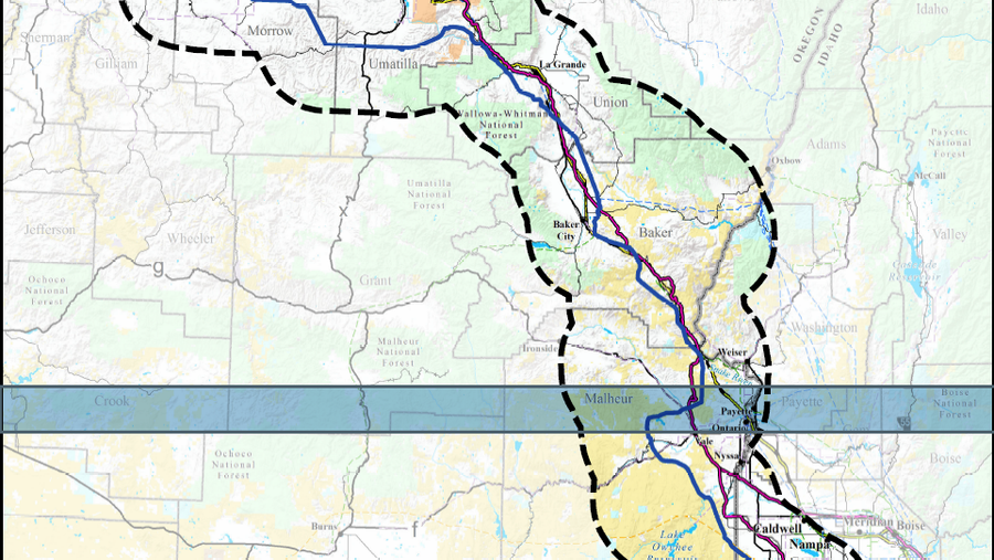 Boardman to Hemingway Transmission Line Project route in Oregon and ...