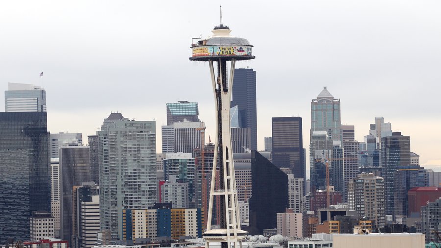 Space Needle in front of Seattle skyline