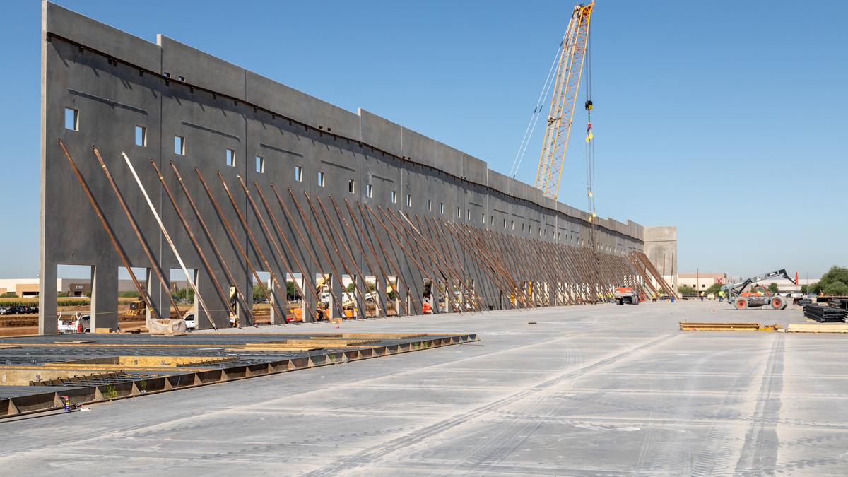 See how 50-foot panels are raised on a West Valley distribution center ...