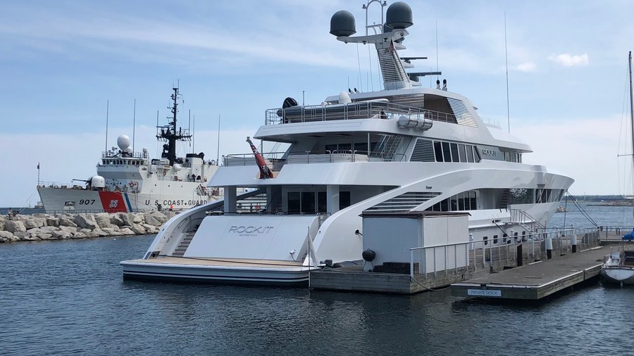 See Jimmy John's founder mega yacht and the Coast Guard cutter near ...