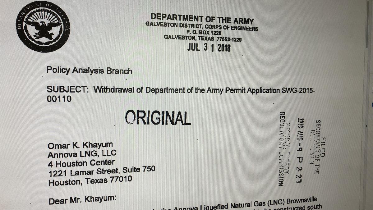 U.S. Army Corps of Engineers withdraws Annova LNG's permit application ...