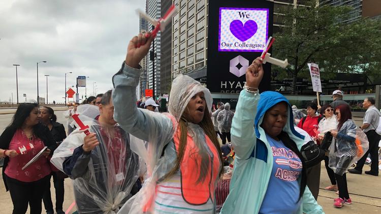 Workers strike at Chicago Hyatt, Marriott, Hilton, Sheraton hotels ...