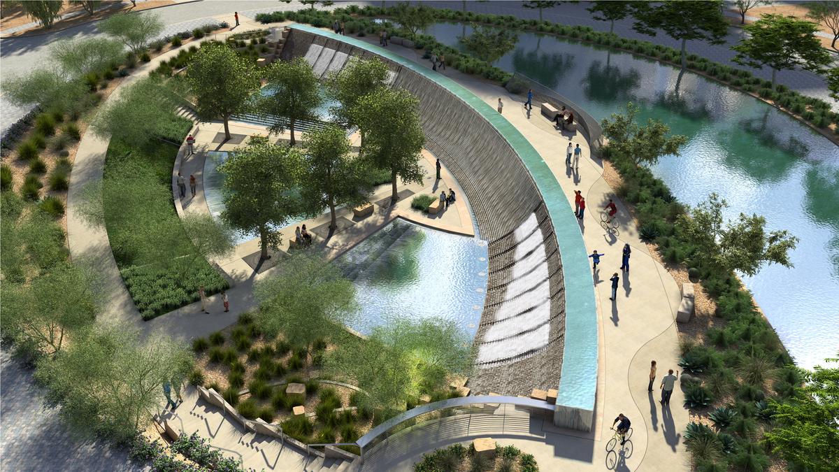 Water feature at Grand at Papago Park nears completion - Phoenix ...