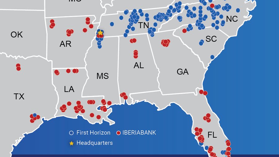 Data on First Horizon National Corp. and IberiaBank Corp. as the two ...