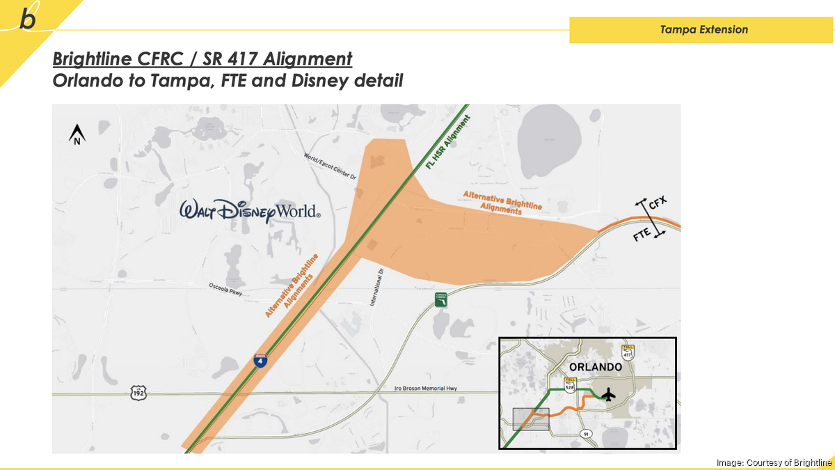 Miami-based Brightline's map shows Disney Springs path areas for future ...