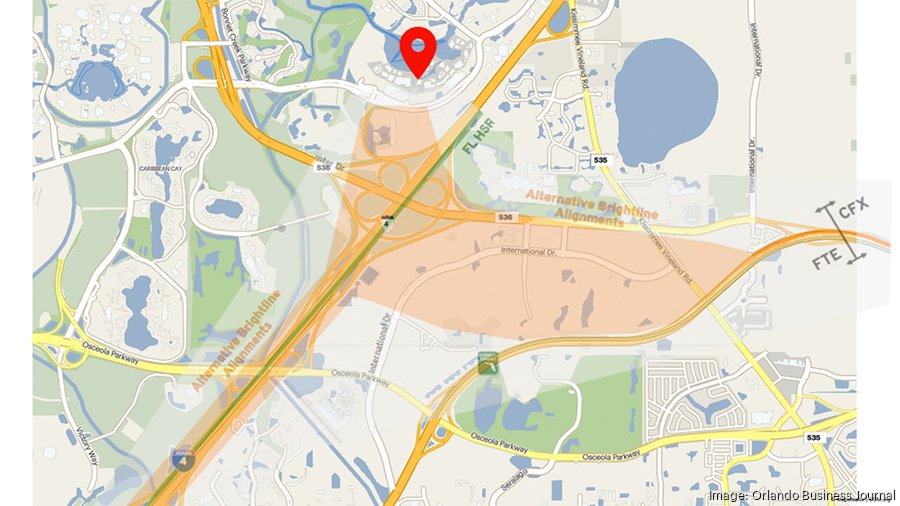 Miami-based Brightline's map shows Disney Springs path areas for future ...