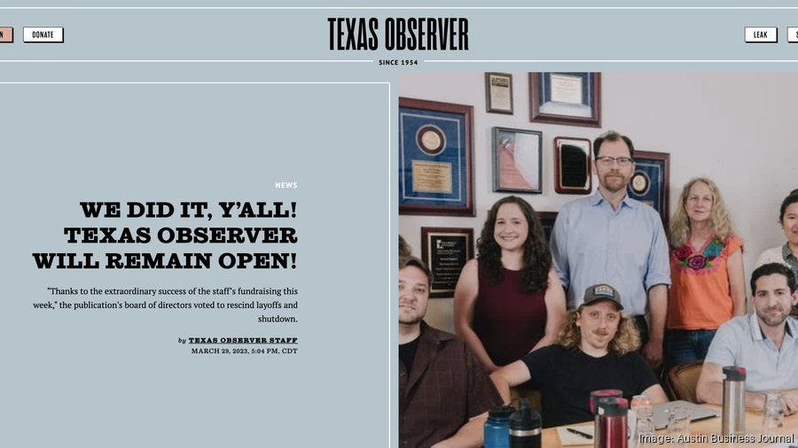 Texas Observer saved with $300K-plus raised - Austin Business Journal