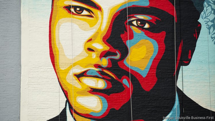 Artist Shepard Fairey finishes Muhammad Ali mural - Louisville Business ...