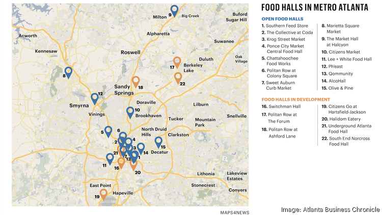 Atlanta food halls: Here's a map of where they've landed - Atlanta ...