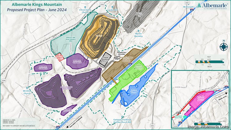 Albemarle reveals site plan for planned Kings Mountain lithium mine ...