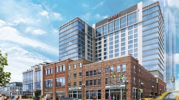 Rendering of proposed Hyatt Regency, which was proposed for Lower Broadway.