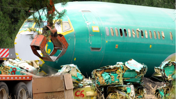 Derailed Boeing 737 fuselages crushed and baled up - Puget Sound ...