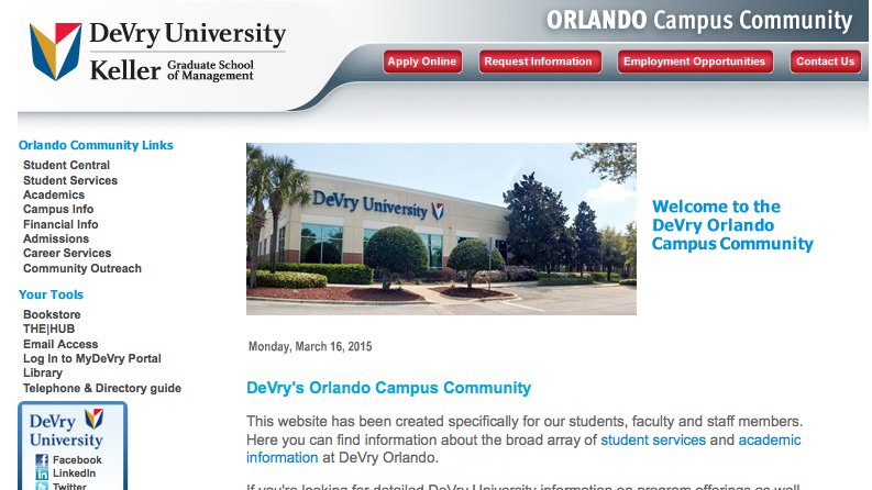 DeVry Orlando website