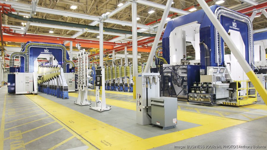 Boeing's modernized 737 MAX wing panel assembly line (PAL) is pictured ...