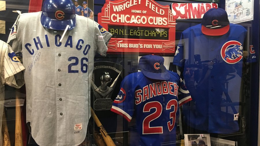 Chicago Cubs memorabilia in clubhouse