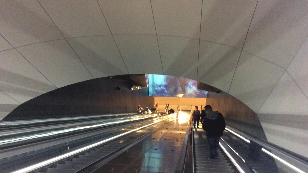A sped-up look at the 5-story escalator connecting the RTD train ...